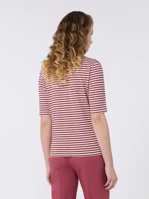 Max Mara Stretch Linen Jersey V-neck T-shirt - Cherry