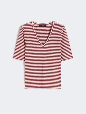 Max Mara Stretch Linen Jersey V-neck T-shirt - Cherry