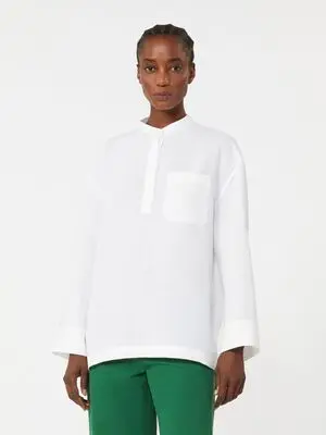 Max Mara Pure Linen Mandarin-neck Shirt - Optical White