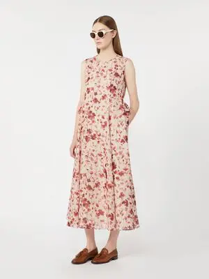 Max Mara Printed Ramie Canvas Maxi Dress - Pink