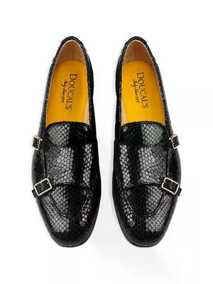 DOUCAL'S Python-print Buckle Leather Shoes - Black