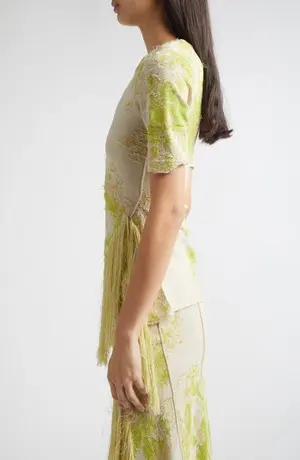 Erdem French Fray Short Sleeve Knit Top - Chartreuse