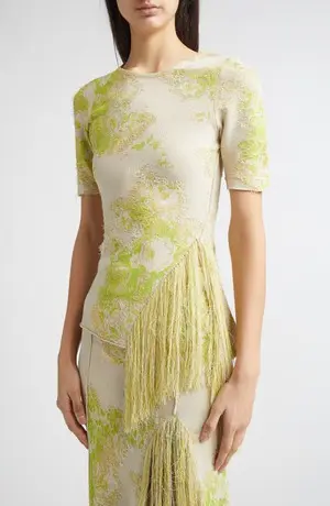 Erdem French Fray Short Sleeve Knit Top - Chartreuse