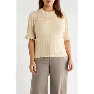 Wit & Wisdom Frill Sleeve Mixed Stitch Cotton Blend Sweater