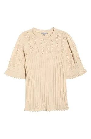 Wit & Wisdom Frill Sleeve Mixed Stitch Cotton Blend Sweater