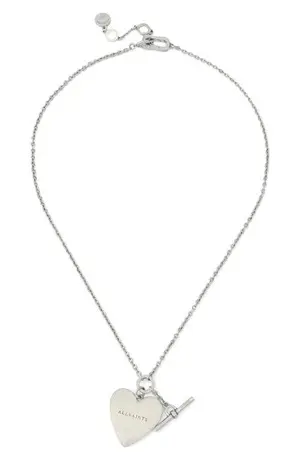 ALLSAINTS Heart Charm Chain Link Necklace - Warm Silver