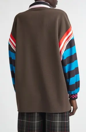 CHOPOVA LOWENA Mixed Stripe Patchwork Polo - Brown Multi