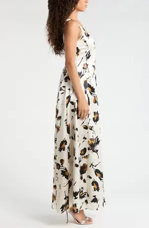 MELLODAY Floral Print Satin Maxi Dress