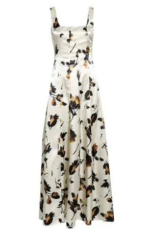 MELLODAY Floral Print Satin Maxi Dress