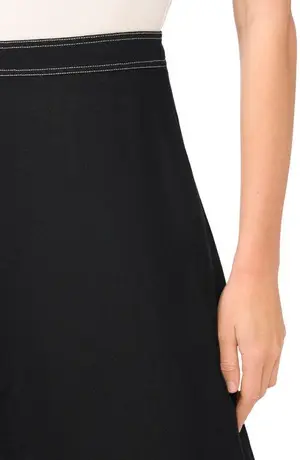 Vince Camuto Topstitched Flared Maxi Skirt - Rich Black