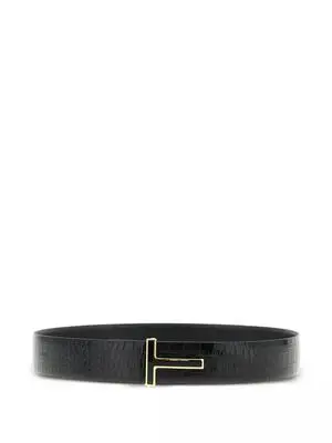 TOM FORD Reversible Crocodile-effect Logo Belt - Black