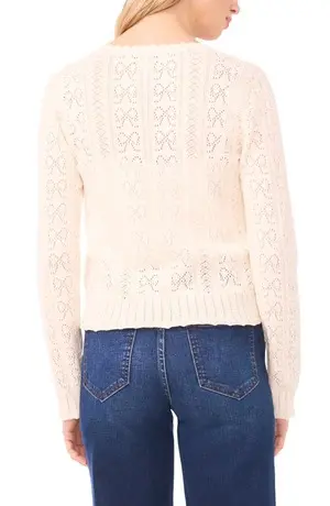 CECE DUPRAZ Pointelle Stitch Bow Cotton Cardigan - Eggnog