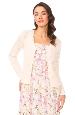 CECE DUPRAZ Pointelle Stitch Bow Cotton Cardigan - Eggnog