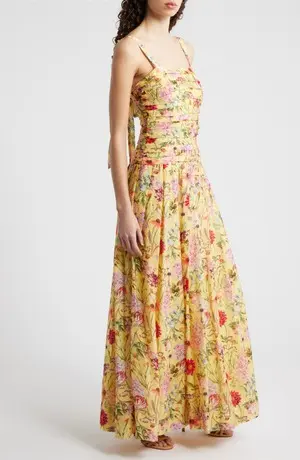 Julia Jordan Pleated Floral Print Sleeveless Gown