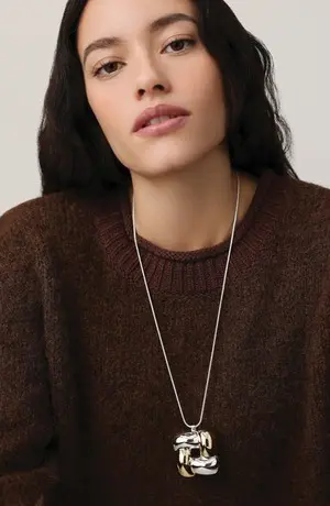 Jenny Bird Woven Square Pendant Chain Necklace - Two-tone