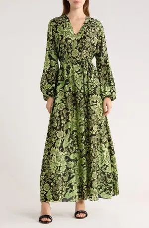 Diane Von Furstenberg Floral Tie Waist Maxi Dress