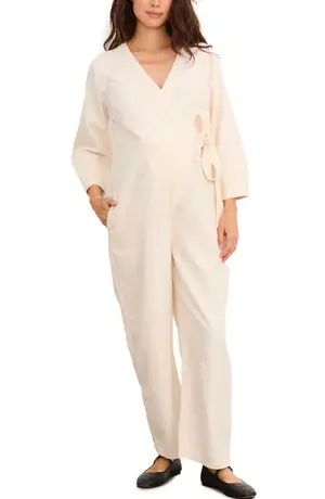Hatch Drapey Denim Easy-nurse Jumpsuit - Chalk