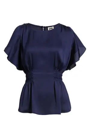 Anne Klein Flutter Sleeve Smocked Waist Top - Distant Mountain
