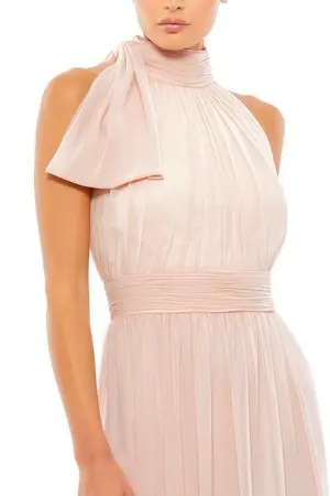 Mac Duggal A-line Chiffon Halter Neck Evening Gown - Blush