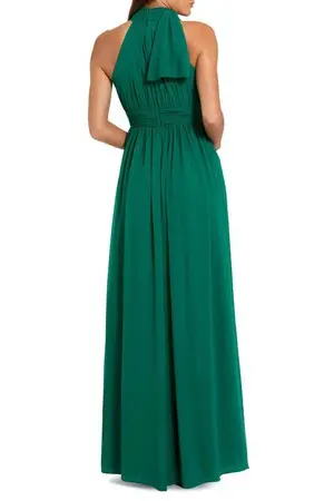 Mac Duggal Petite A-line Halter Neck Chiffon Evening Gown - Deep Emerald