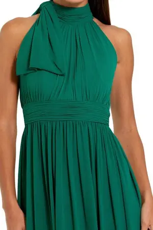 Mac Duggal Petite A-line Halter Neck Chiffon Evening Gown - Deep Emerald