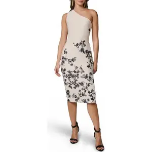 Donna Karan New York One-shoulder Floral Print Dress - Cream/black Multi