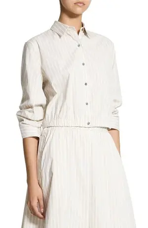 Theory Stripe Cotton Blend Button-up Shirt - Sand Multi