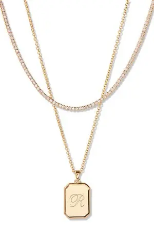 BROOK & YORK Willow Tennis Layering Set Of 2 Engravable Necklaces - Gold