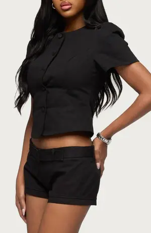 EDIKTED Cotton Twill Button-up Crop Shirt