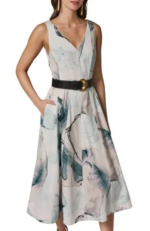 Donna Karan New York Belted A-line Midi Dress