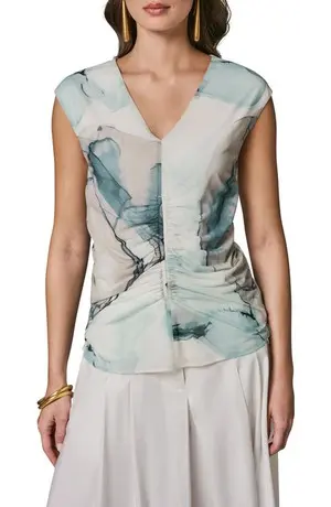 Donna Karan New York Abstract Print Center Ruched Knit Tank