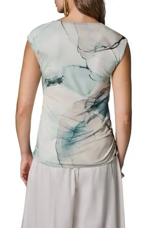 Donna Karan New York Abstract Print Center Ruched Knit Tank