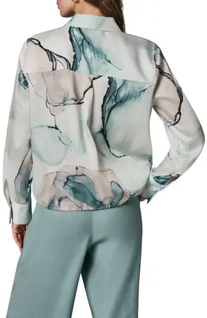 Donna Karan New York Printed Drawstring Hem Button-up Shirt