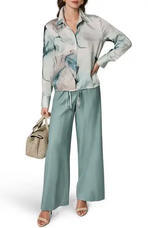 Donna Karan New York Printed Drawstring Hem Button-up Shirt