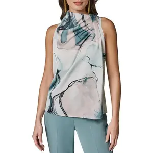 Donna Karan New York Abstract Print Drape Shoulder Tank