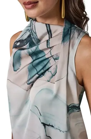 Donna Karan New York Abstract Print Drape Shoulder Tank