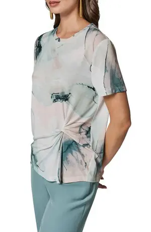 Donna Karan New York Abstract Print Knit Top With Side Twist