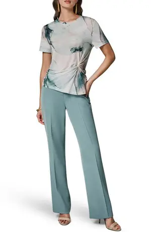 Donna Karan New York Abstract Print Knit Top With Side Twist