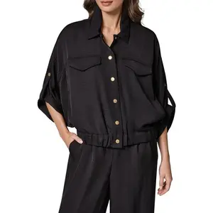 Donna Karan New York Dolman Sleeve Button-Up Top Black