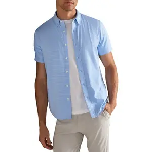 RHONE Commuter Short Sleeve Button-up Shirt - Light Blue Gingham