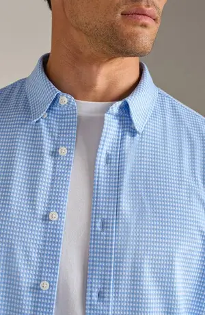 RHONE Commuter Short Sleeve Button-up Shirt - Light Blue Gingham