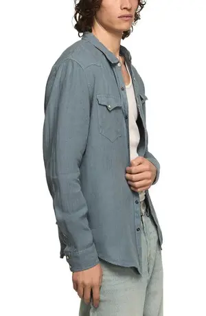 Lucky Brand Linen Snap-up Western Shirt - Flint Stone