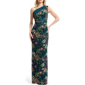 Dress The Population Sawyer Beaded Sequin One-shoulder Gown
