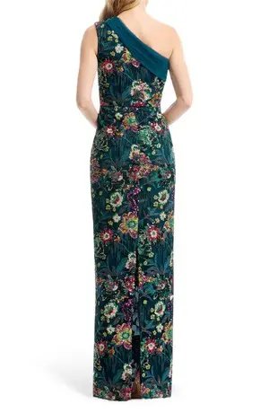Dress The Population Sawyer Beaded Sequin One-shoulder Gown