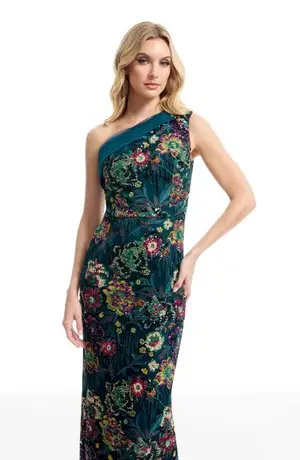 Dress The Population Sawyer Beaded Sequin One-shoulder Gown