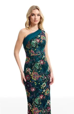 Dress The Population Sawyer Beaded Sequin One-shoulder Gown