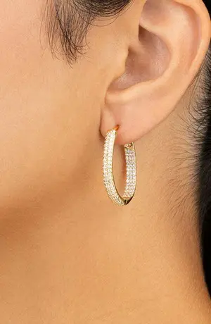 Sterling Forever Mallory Pavè Cubic Zirconia Hoop Earrings - Gold