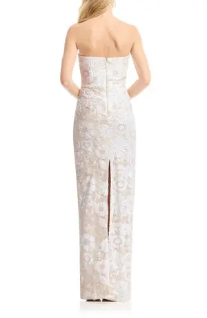 Dress The Population Vada Sequin Floral Strapless Column Gown - Off White Multi