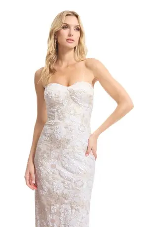 Dress The Population Vada Sequin Floral Strapless Column Gown - Off White Multi