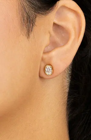 Sterling Forever Oval Cut Cubic Zirconia Stud Earrings - Gold